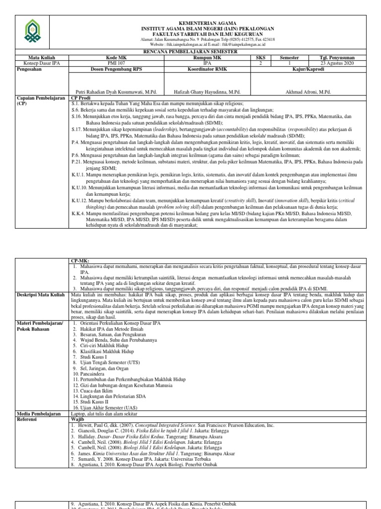 RPS Konsep Dasar IPA | PDF | Sains & Matematika