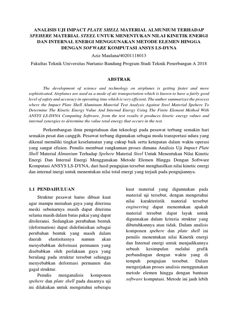 Analisis Uji Impact Plate Shell Material Almunium Terhadap Spehere ...