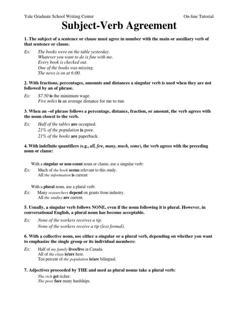 Subject and Verb Agreement | PDF | Grammatical Number | Plural