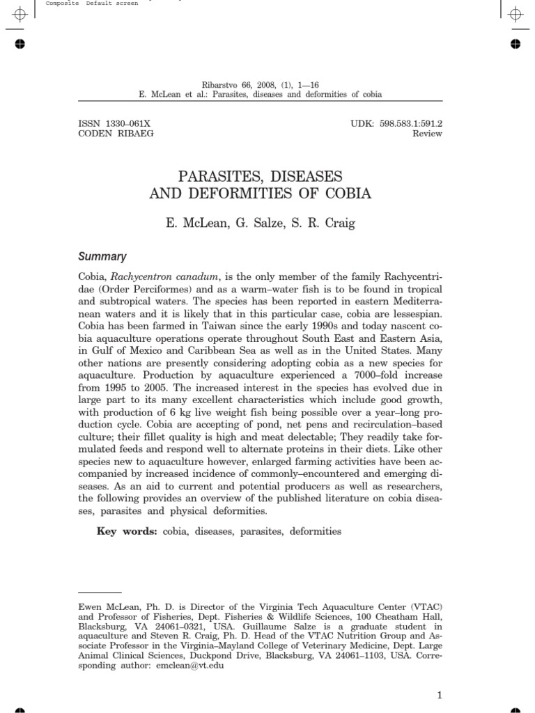 Cobia: Diseases, Parasites, Deformities | PDF | Infection | Biology