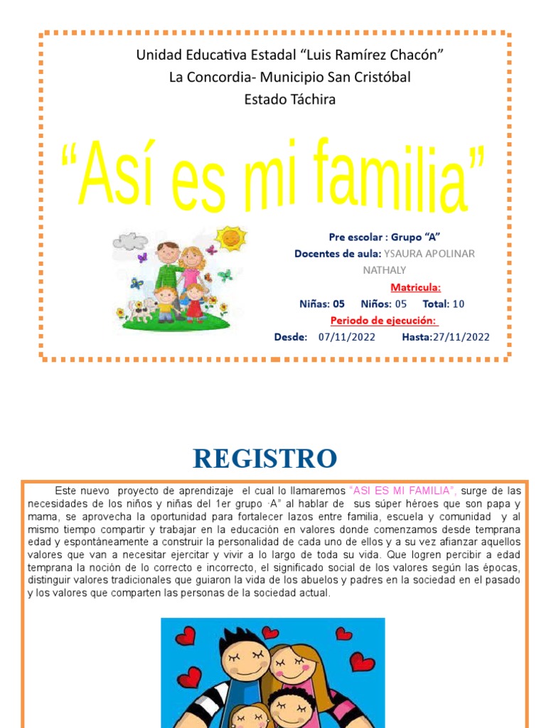 Proyecto "Así es mi familia" Preescolar | PDF