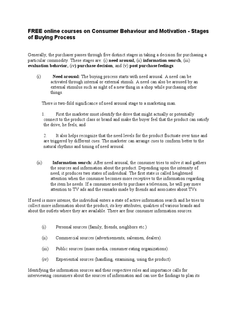 FREE Online Courses On Consumer Behaviour and Motivation | PDF | Consumer Behaviour | Behavior