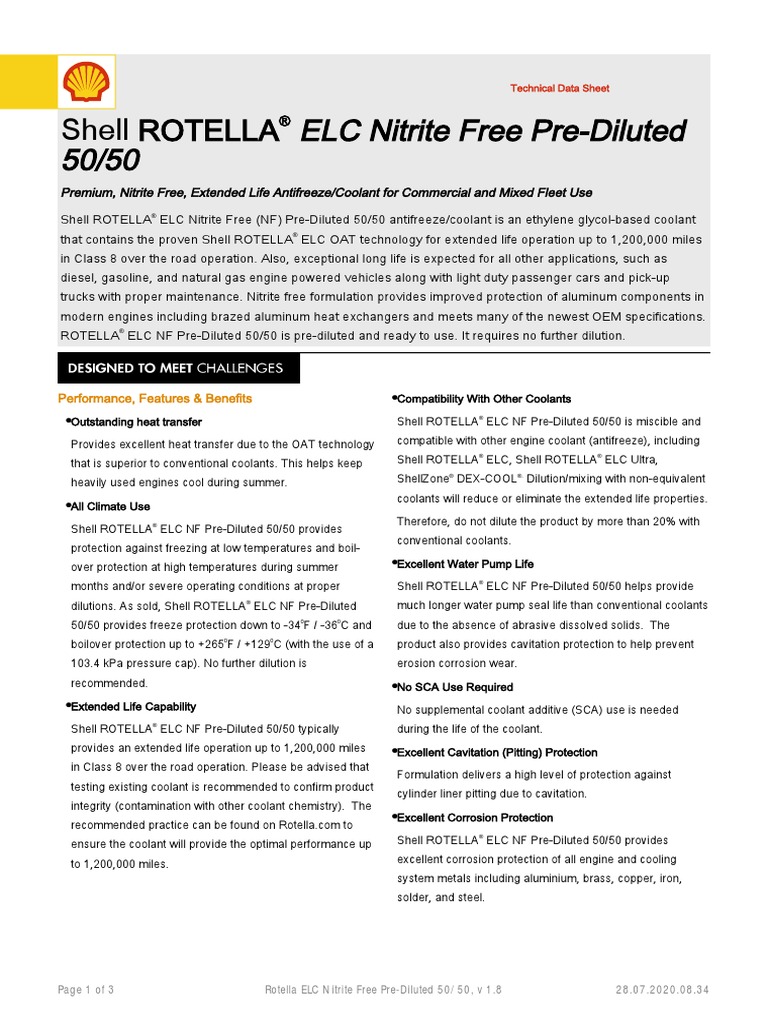 Shell Rotella ELC Libre de Nitrito Prediluido 50-50 | Download Free PDF ...