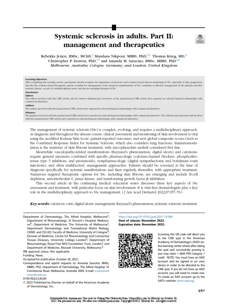 Systemic Sclerosis in Adults Part II Management and Therapeutics 2 ...