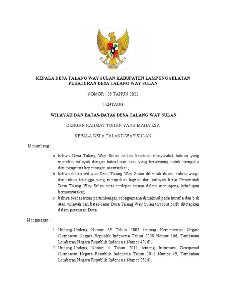 Batas Wilayah Desa Talang Way Sulan | PDF