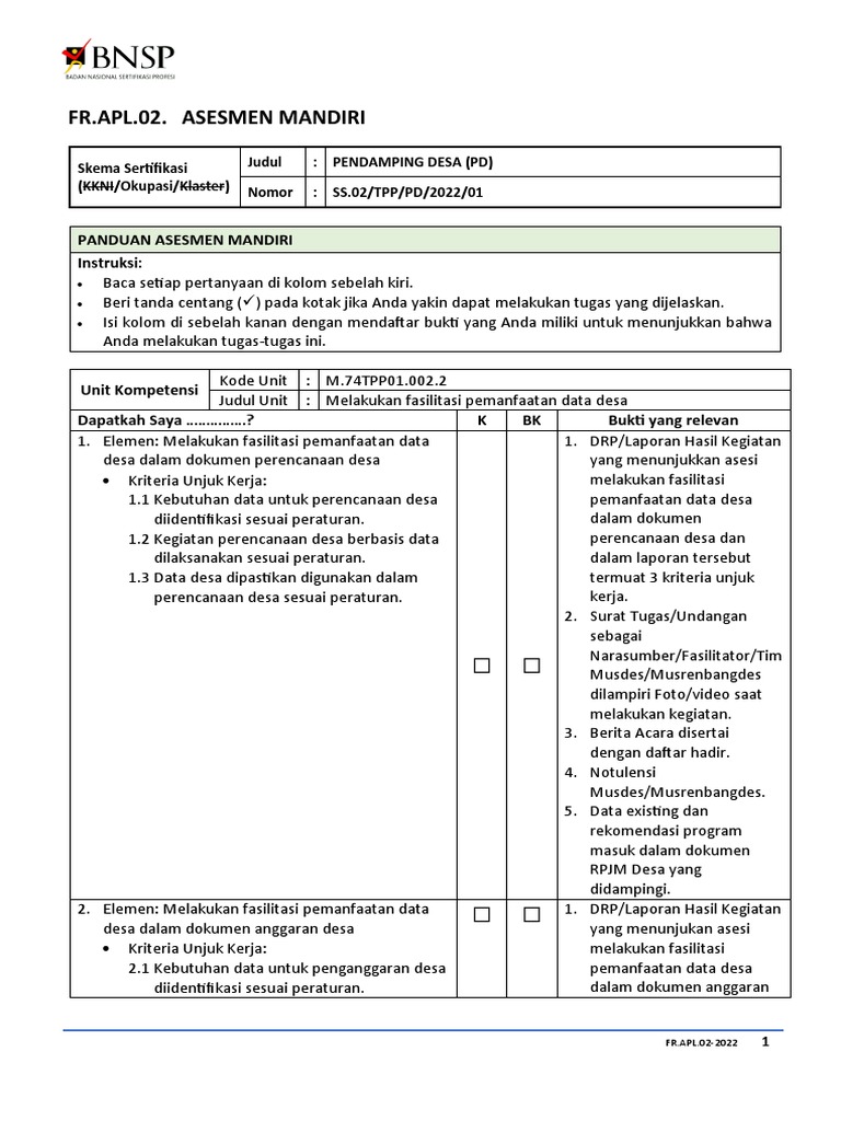 Form FR - APL.02. PD (Sudah Diisi) | PDF