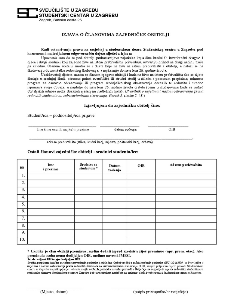 Izjava o Clanovima Zajednicke Obitelji 2022 | PDF