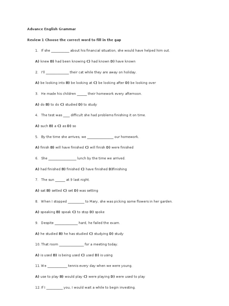 Advance English Grammar Question | PDF