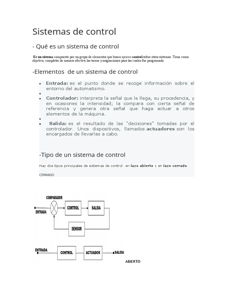 Sistemas de Control: Elementos y Tipos | PDF