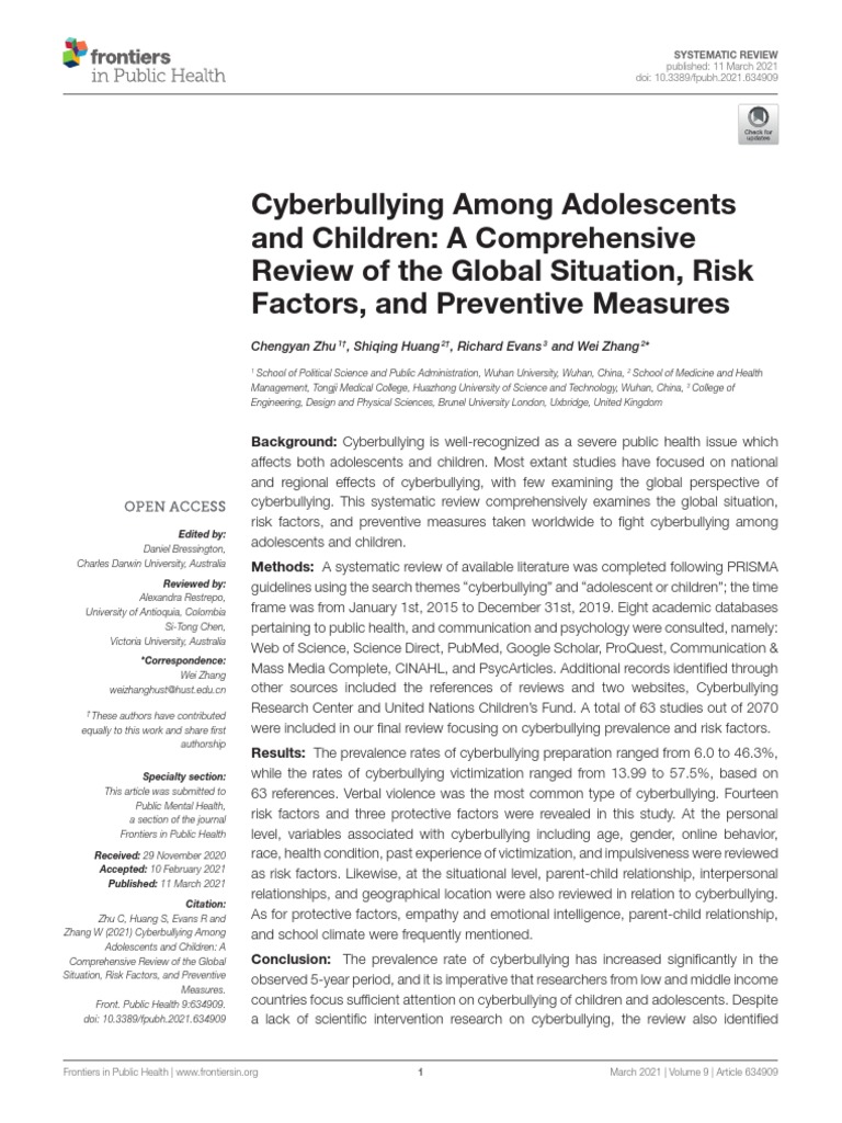 Zhu Et Al. - 2021 - Cyberbullying Among Adolescents and Children A ...