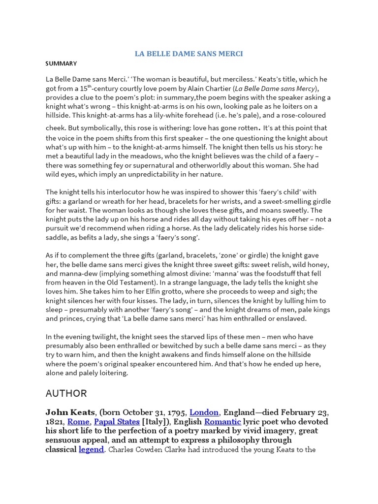 La Belle Dame Sans Merci | PDF | John Keats | Poetry