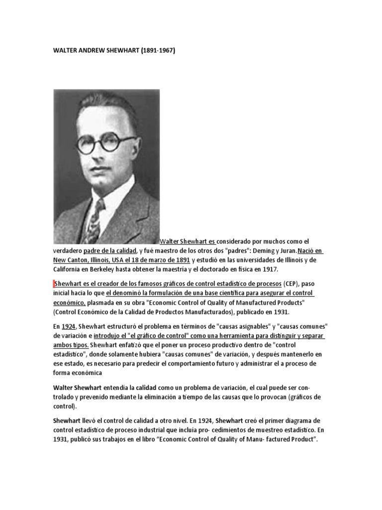 Aportaciones de Walter Shewhart a la calidad | PDF | Economias
