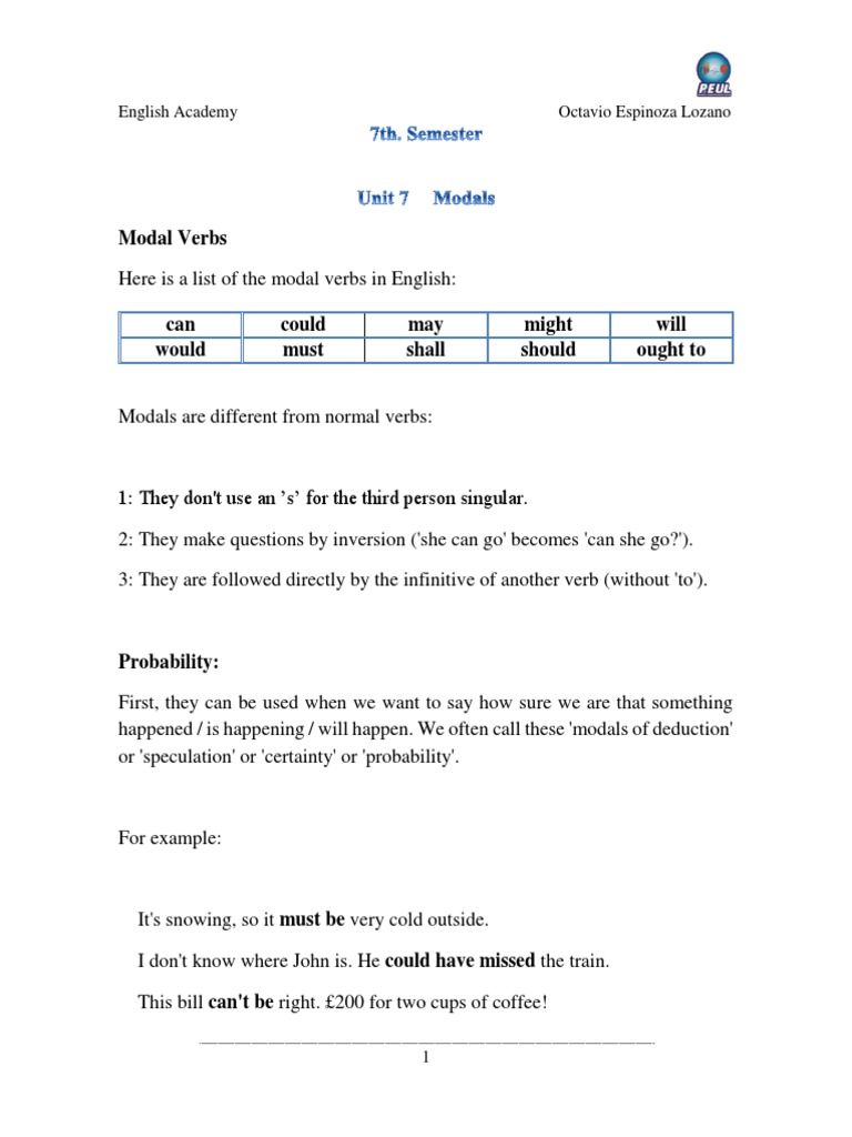 Modal Verbs for English Learners | PDF | Verb | Semantic Units