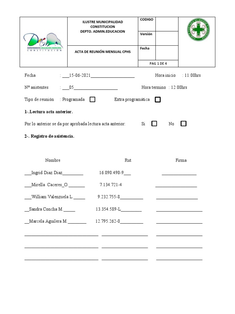 Formato Acta CPHS | PDF