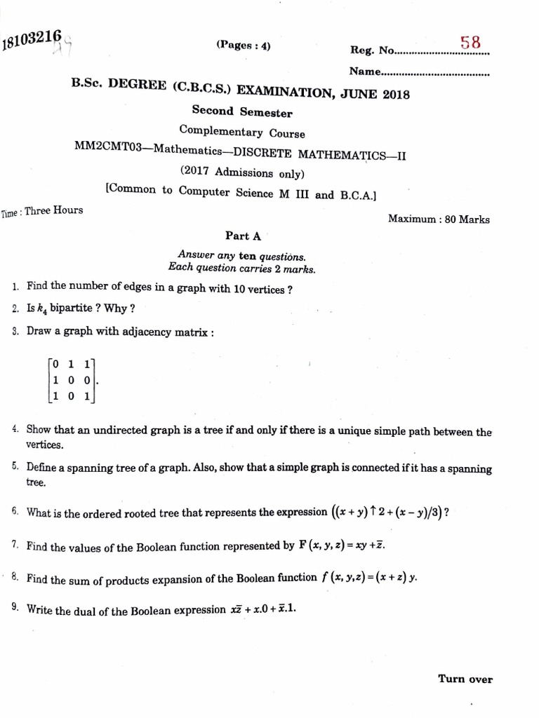 Discrete Mathematics II Exam Questions | PDF | Discrete Mathematics ...