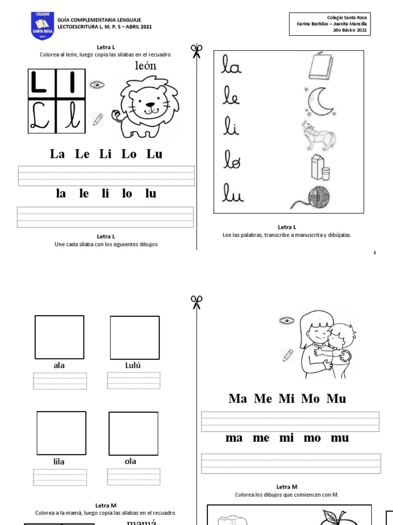 Actividades de Lectoescritura L, M, P, S | PDF