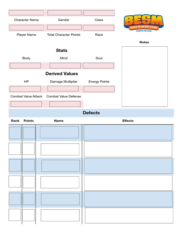 Character Sheet Prototype Fillable | PDF