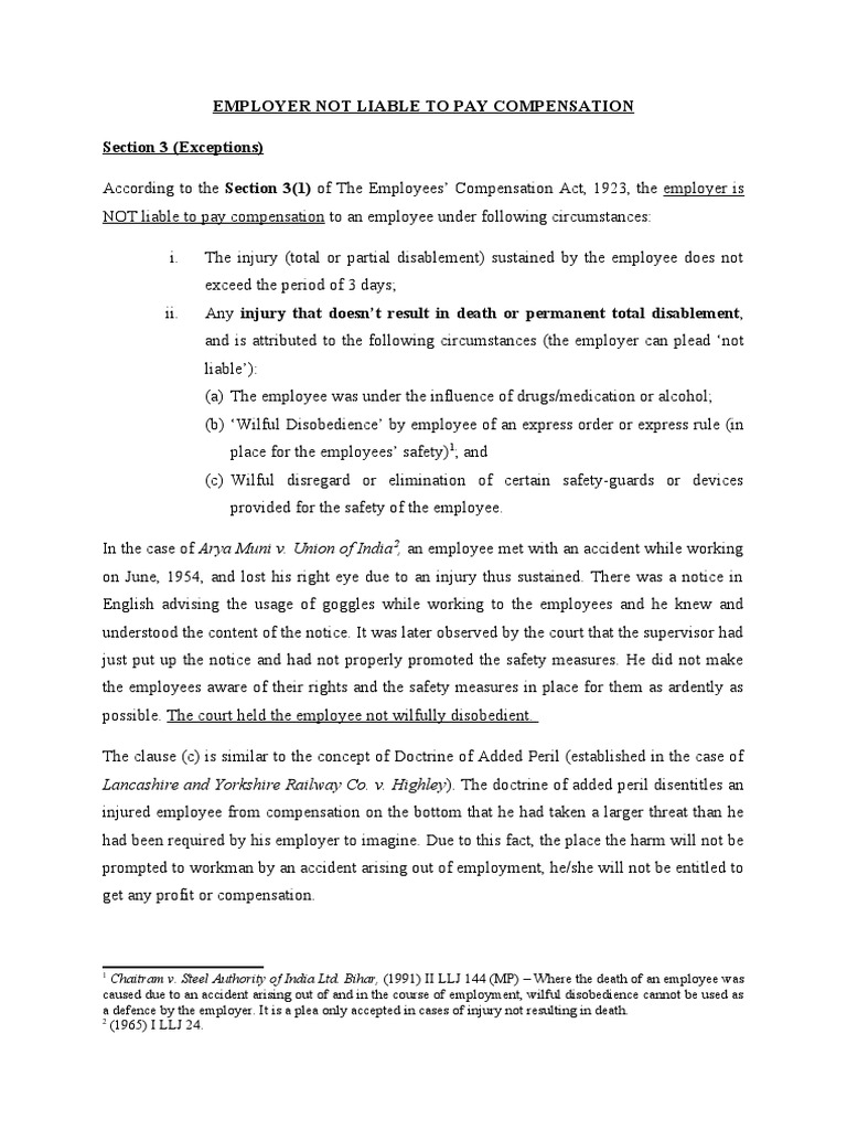 Exceptions to Employer Compensation Liability | PDF | Law