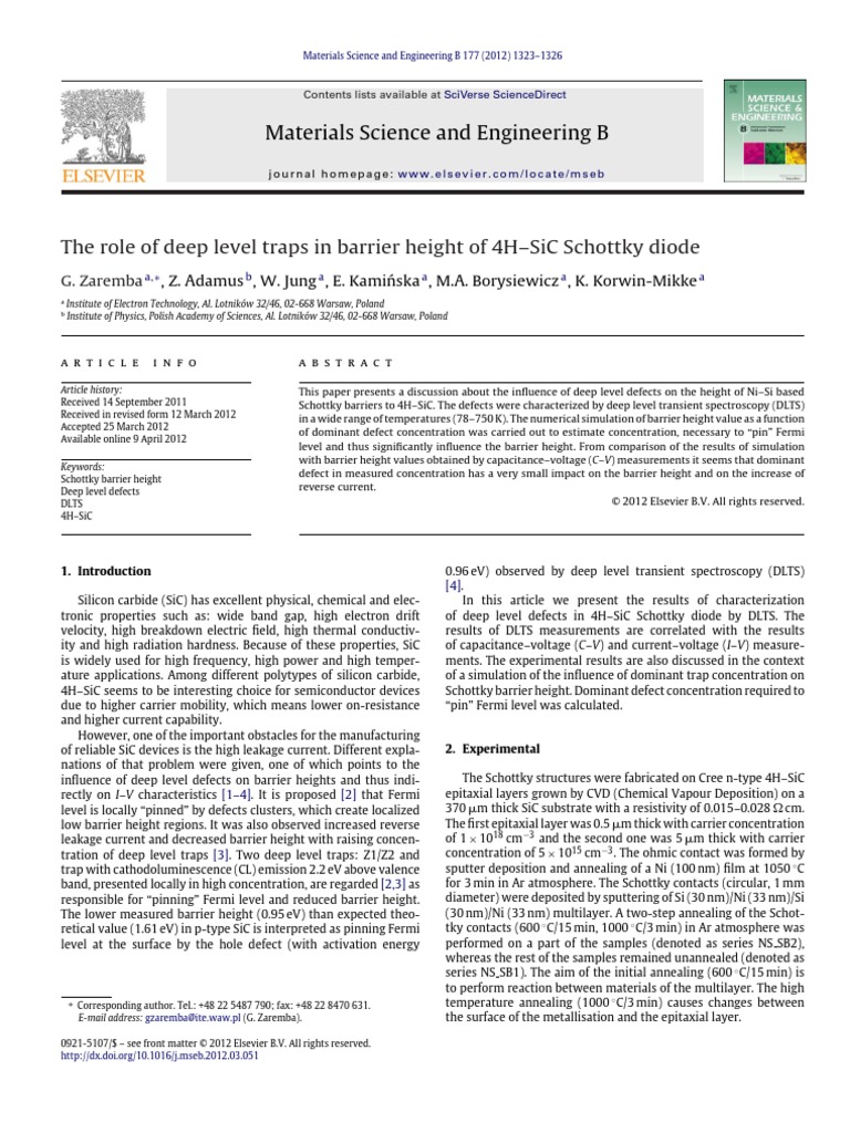 The Role of Deep Level Traps in Barrier Height of 4H-SiC Schottky Diode ...