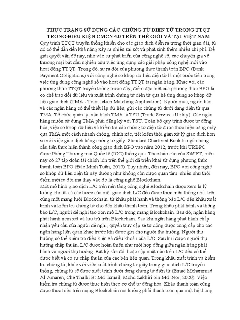 THỰC TRẠNG SỬ DỤNG CÁC CHỨNG TỪ ĐIỆN TỬ TRONG TTQT TRONG ĐIỀU KIỆN CMCN 4 | PDF