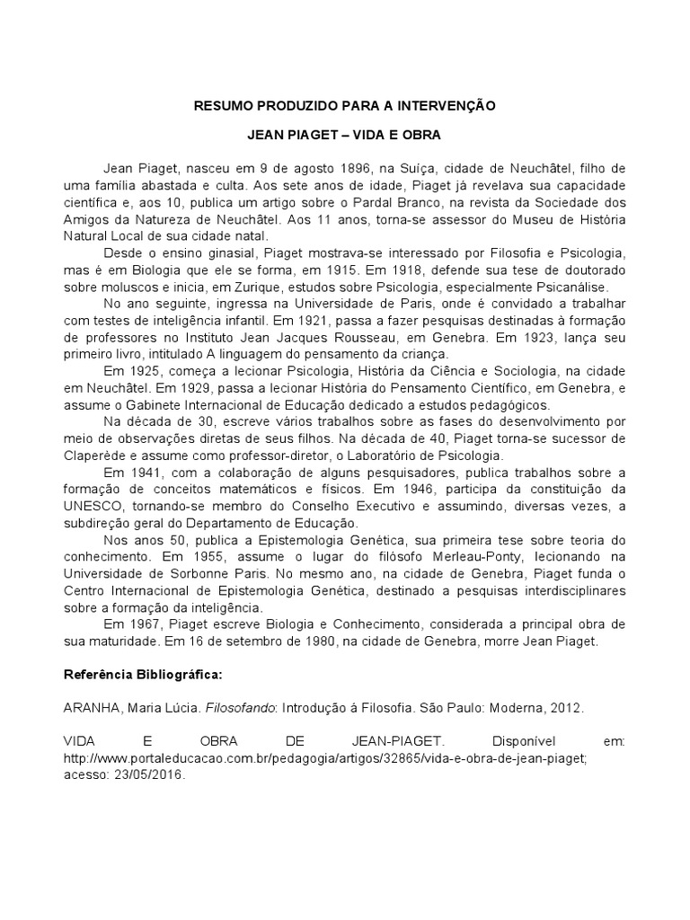 Resumo Piaget Morais Ursula | PDF | Science