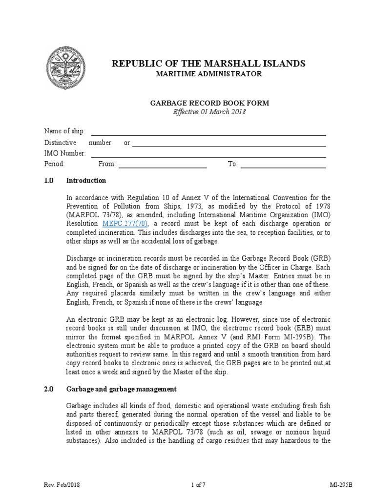 MI 295B Garbage Record Book | PDF | Municipal Solid Waste | Waste
