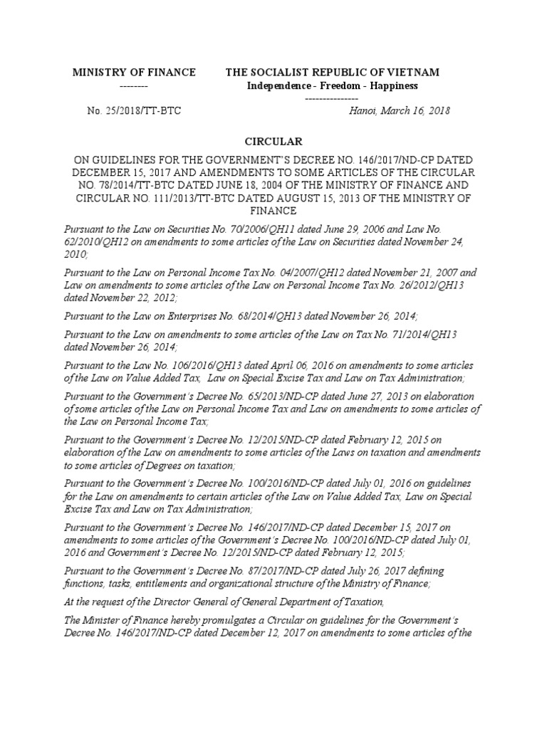 Vietnam Circular 25-2018 | PDF