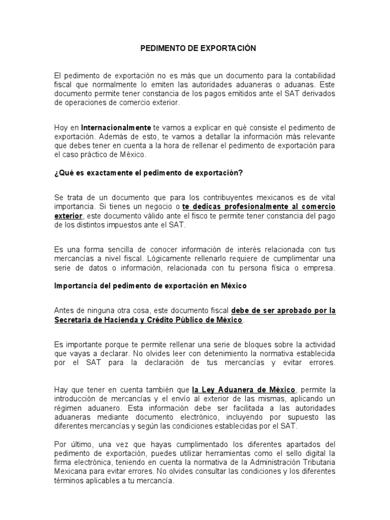 Guía del Pedimento de Exportación en México | PDF | aduana | Exportaciones