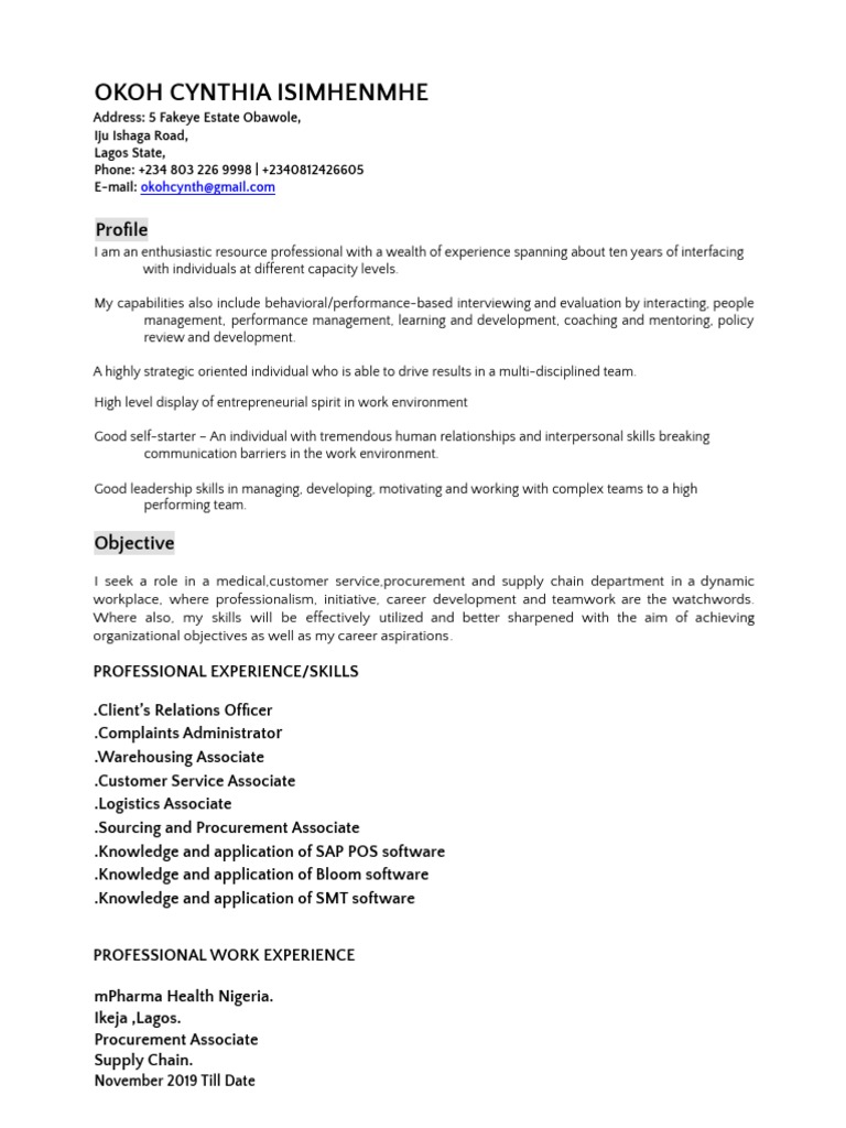 Cynthia - S Resume | PDF | Procurement | Laboratories