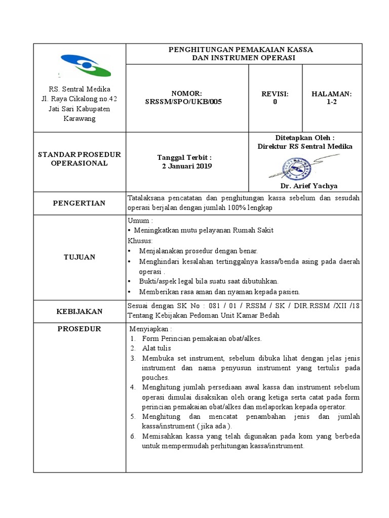 5 Spo Perhitungan Kassa Dan Instrumen | PDF