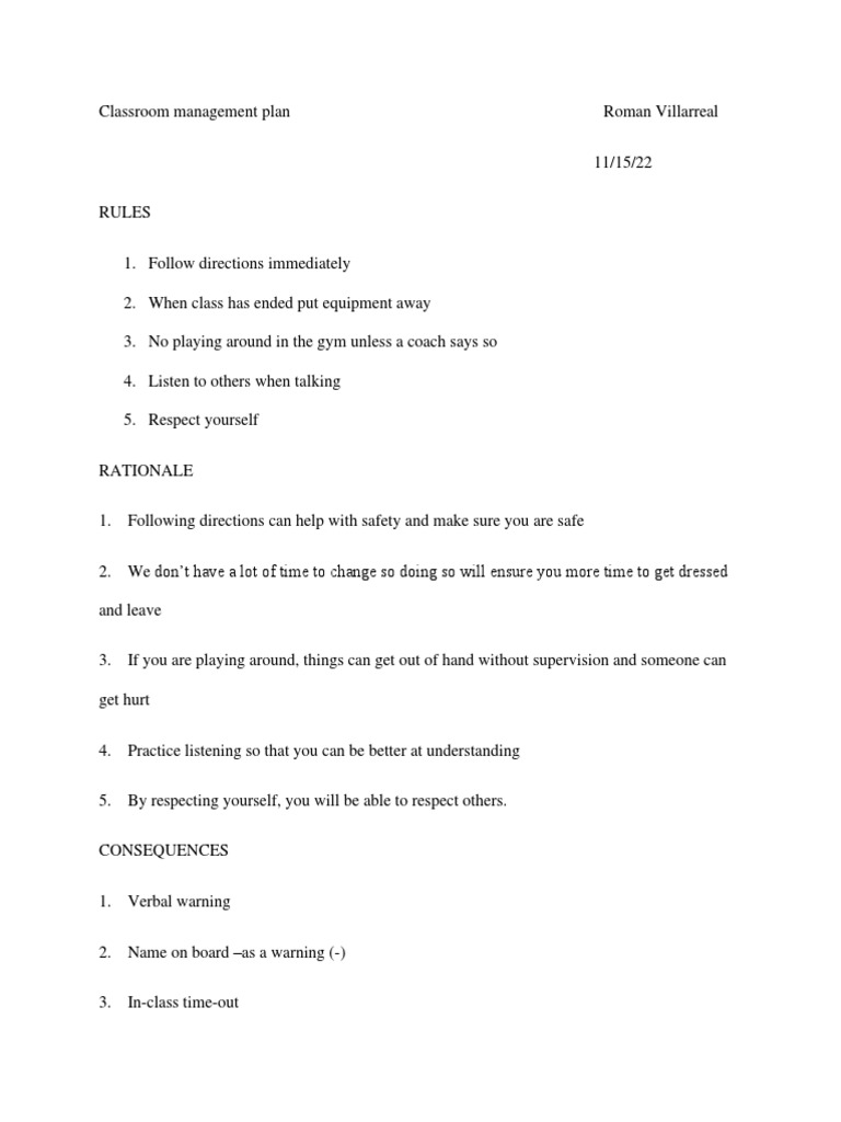 Classroom Management Plan PDF | PDF
