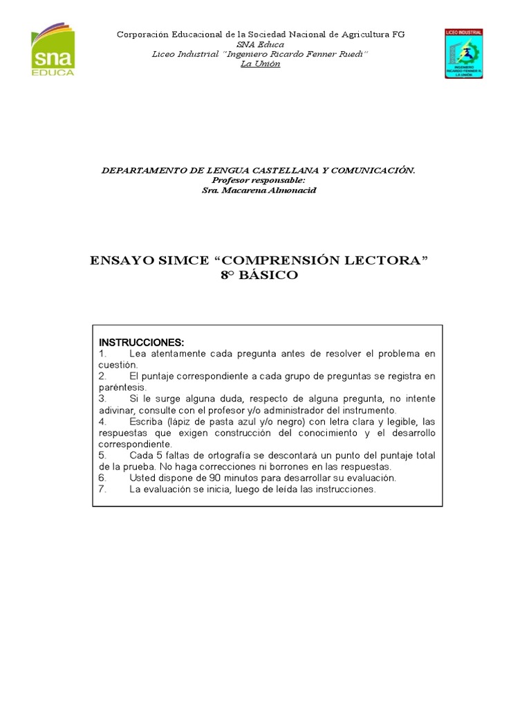 Ensayo Simce 8° Básico | PDF