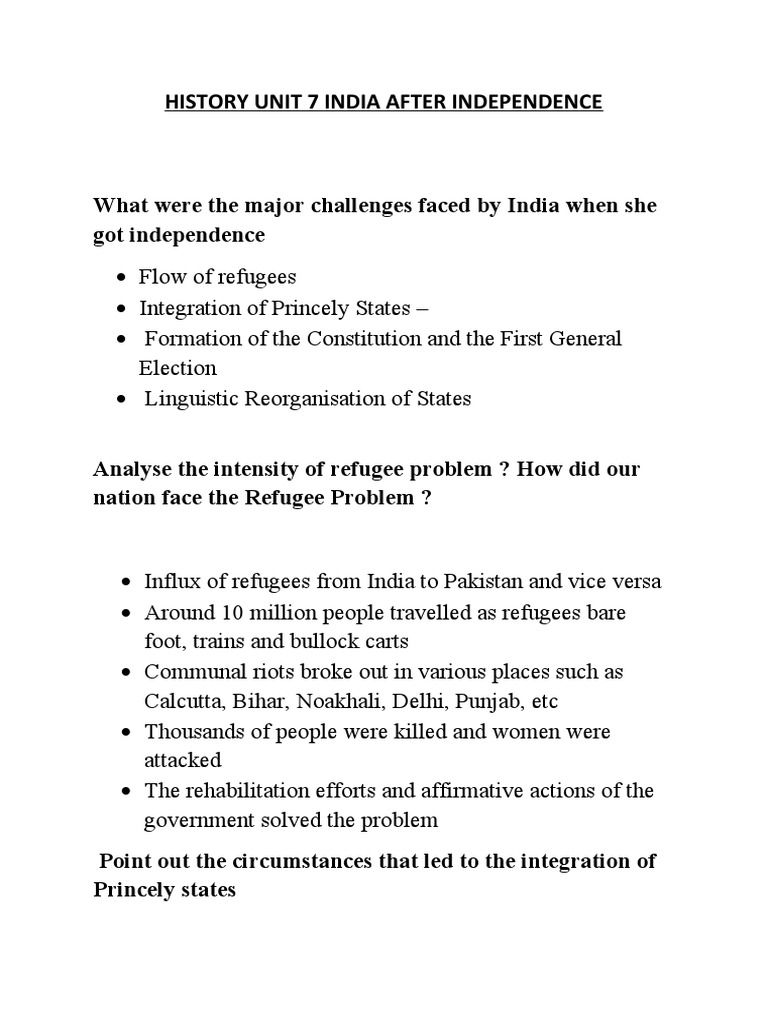 History Unit 7 India After Independence | PDF