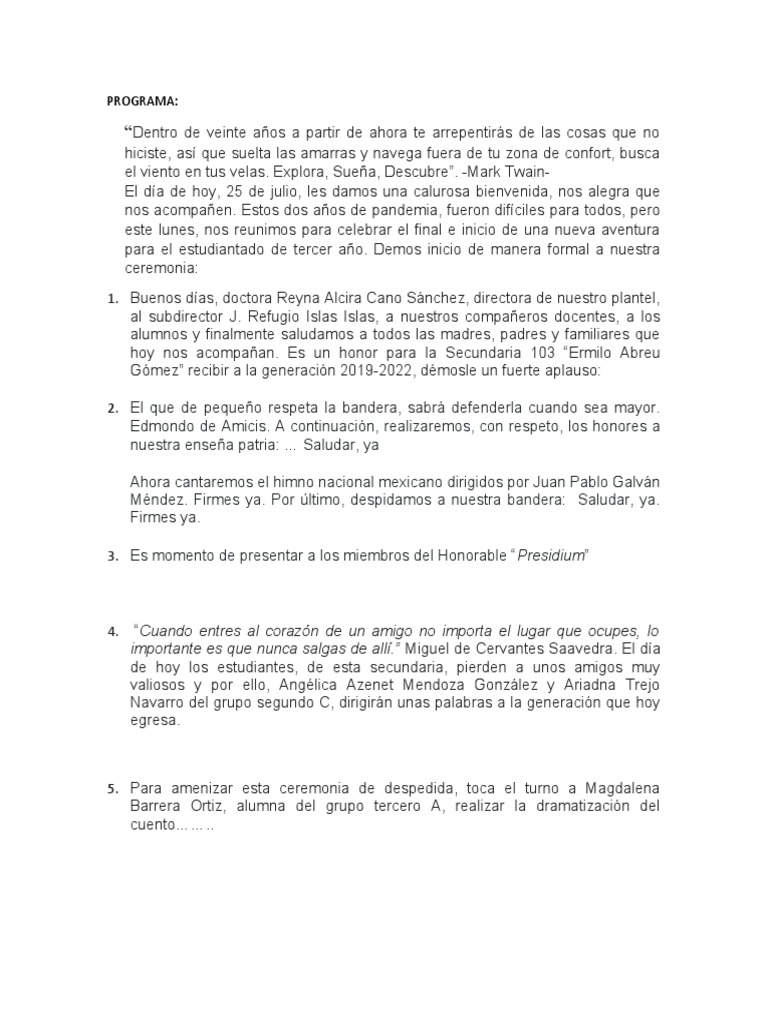 Programa de Despedida | PDF