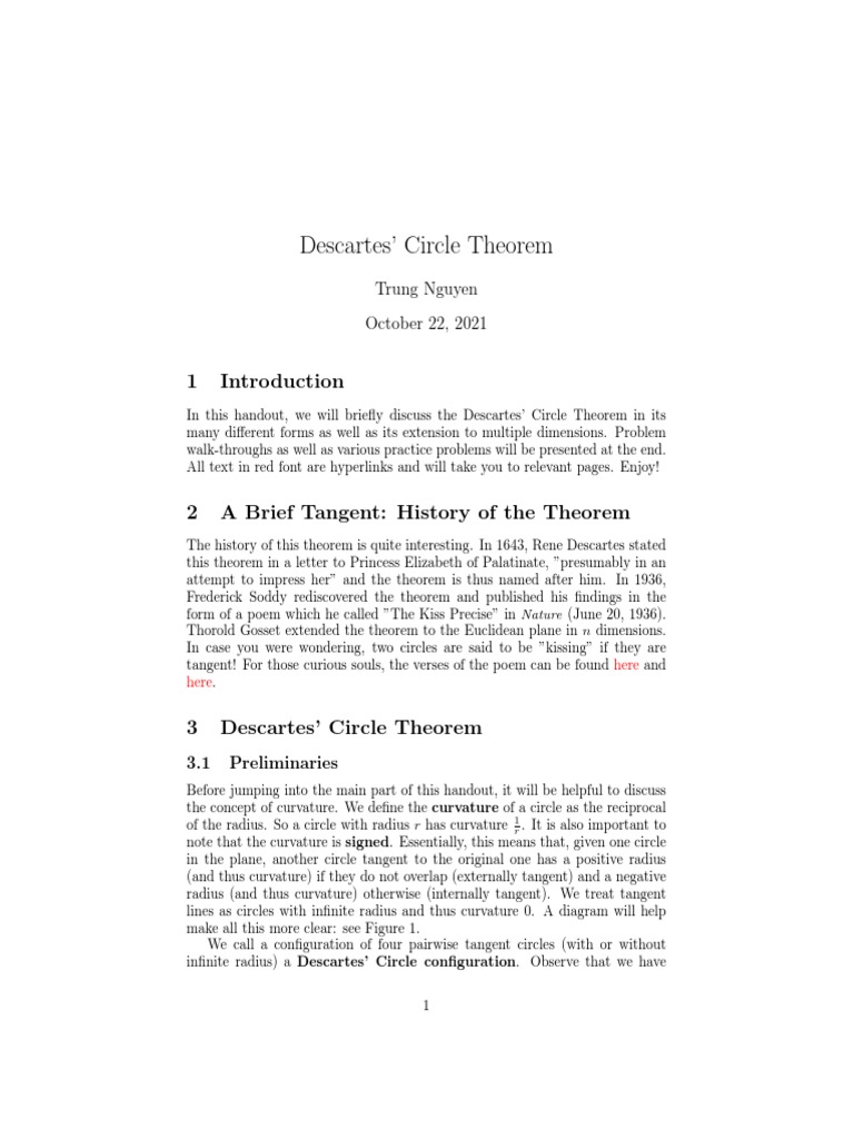 Descartes Circle Theorem | Download Free PDF | Curvature | Circle