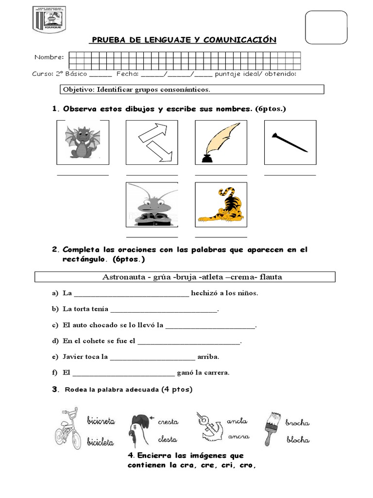 Prueba de Grupos Consonanticos | PDF