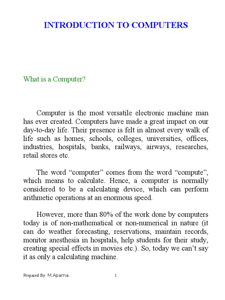 Introduction To Computers: What Is A Computer? | Download Free PDF | Floppy Disk | Computer Data ...