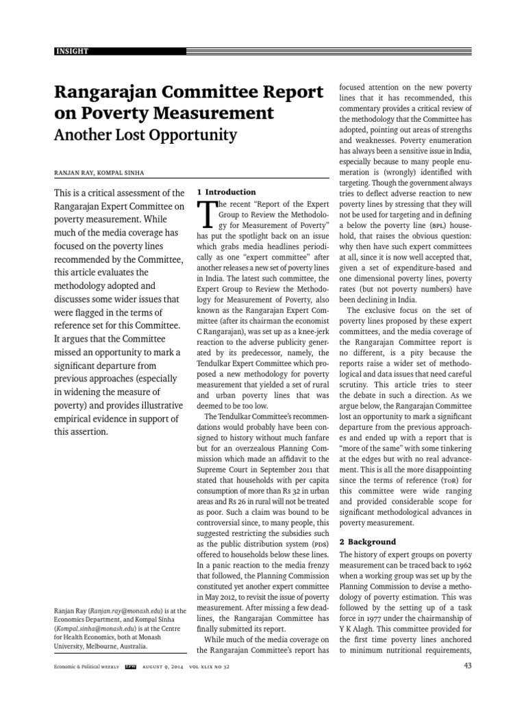 Rangarajan Committee Report | PDF | Poverty | Poverty & Homelessness