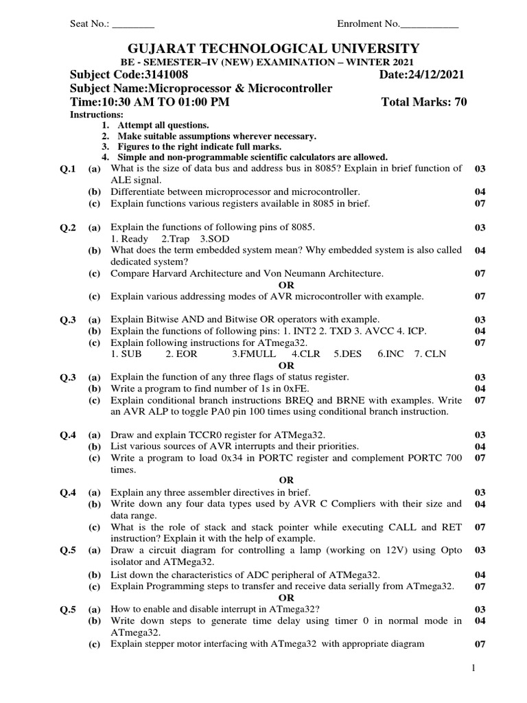 Microprocessor & Microcontroller Exam Questions | PDF | Microcontroller | Office Equipment