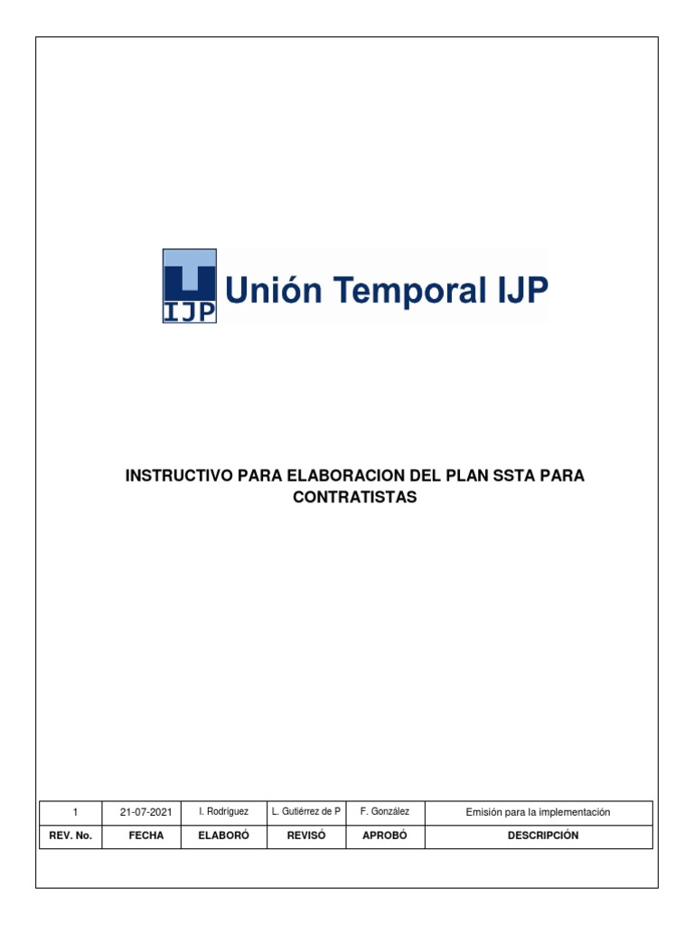 IJP-SSTA-I-003 R1 Instructivo para Elaboracion Del Plan SSTA para Contratistas | PDF | Residuos ...