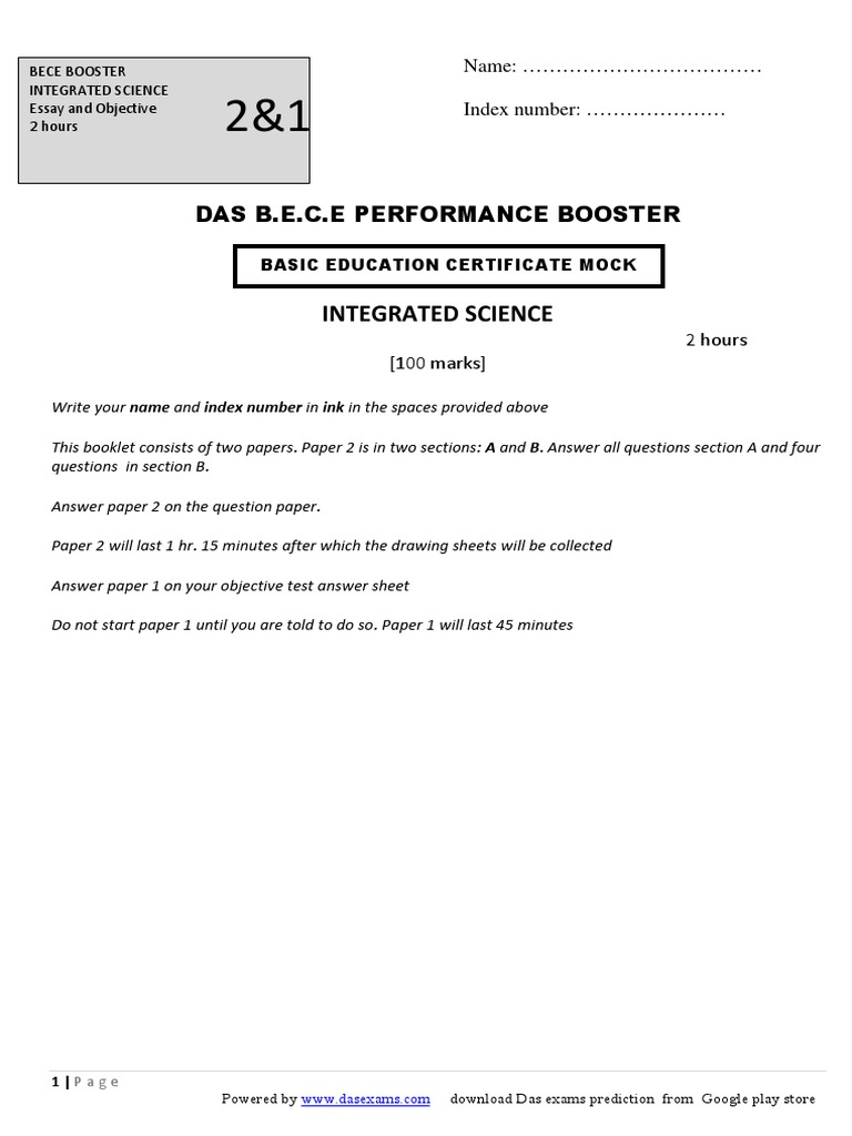 BECE 2025 Integrated Science Mock Exam | PDF