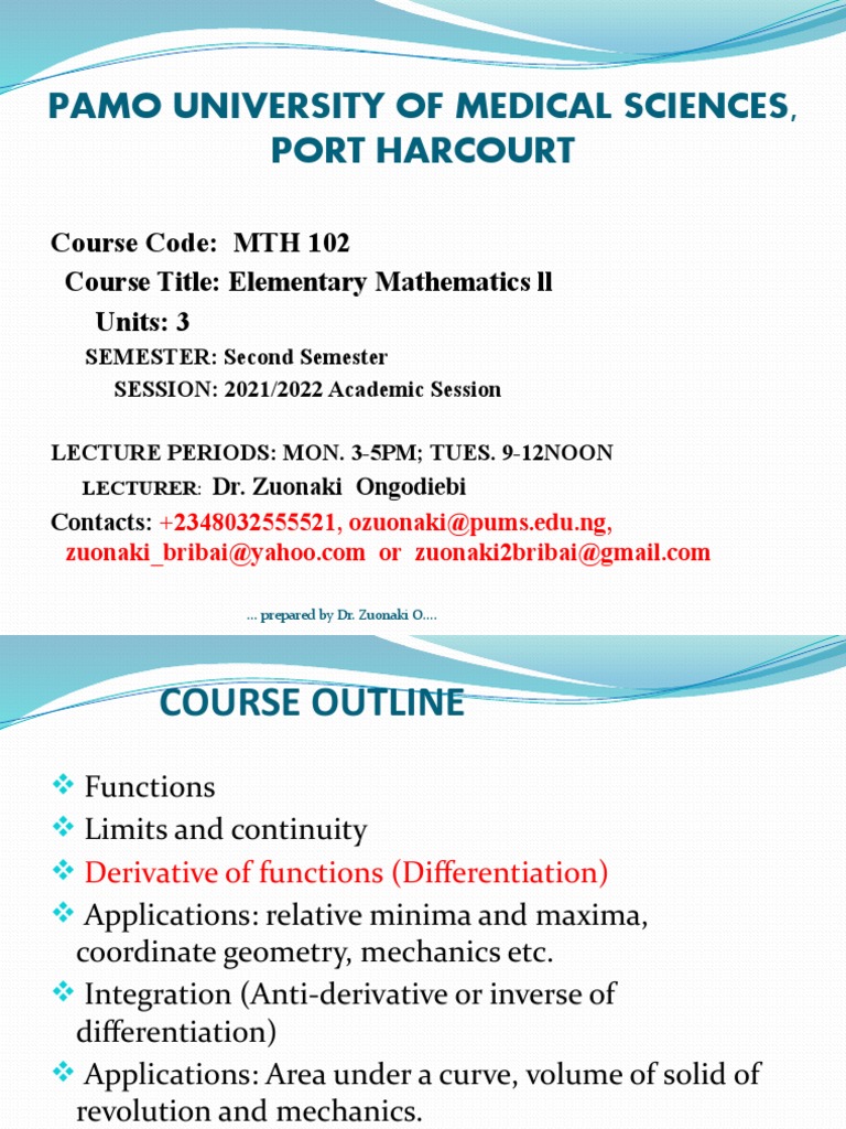 MTH 102 Slides 3 | PDF | Derivative | Function (Mathematics)