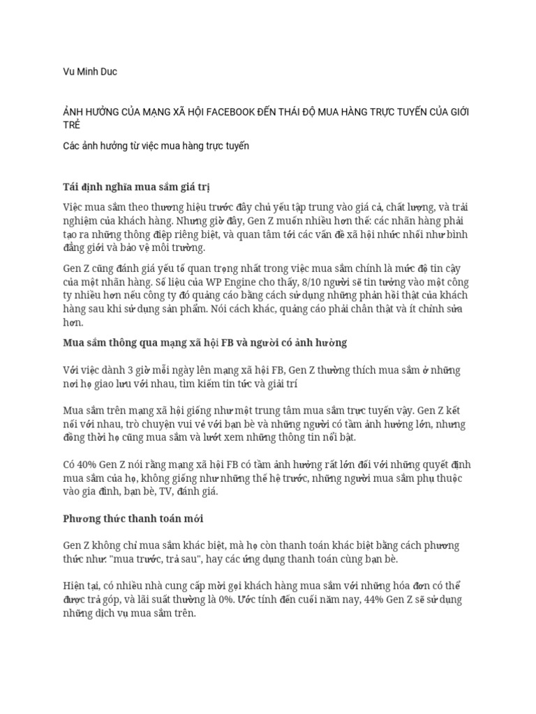 Vu Minh Duc MXH FB Hvi Mua Hang | PDF