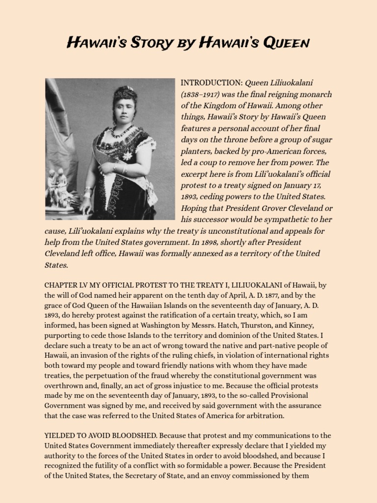 Liliuokalani's Protest Against Annexation | PDF | Hawaii | Government