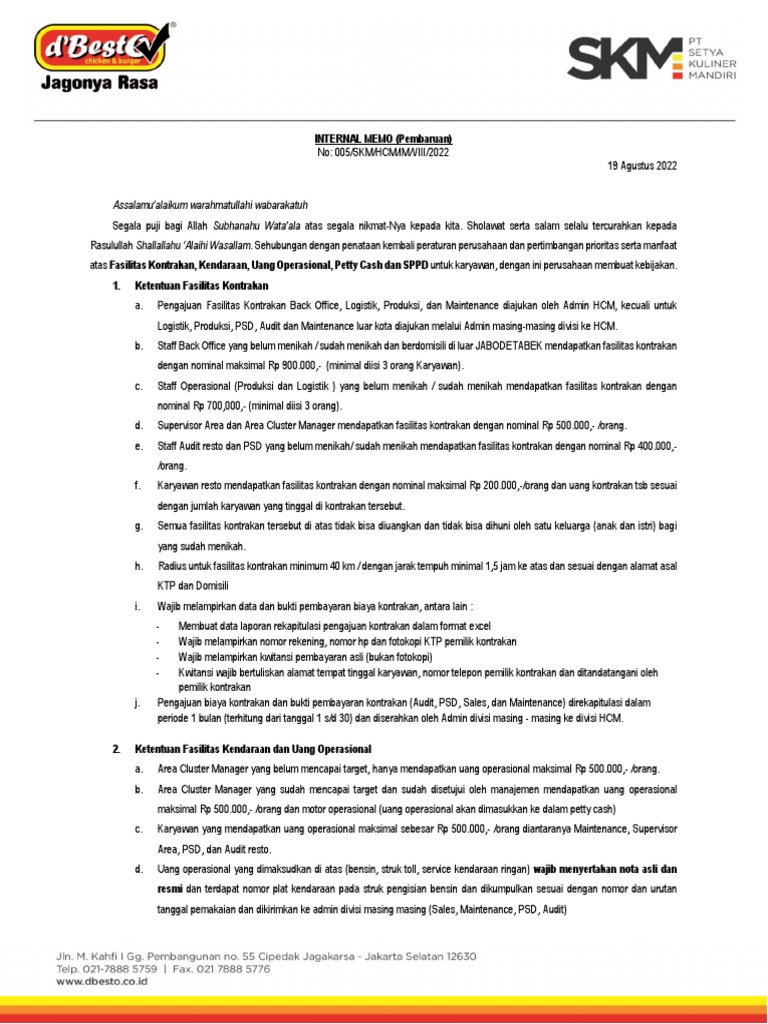 005 Internal Memo (Pembaruan) | PDF | Pengelolaan Keuangan & Uang