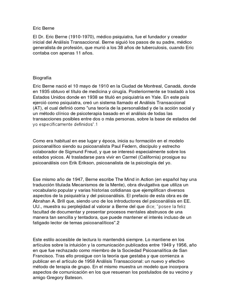 Eric Berne. Unidad IV | PDF | Psicoterapia | Conceptos psicologicos