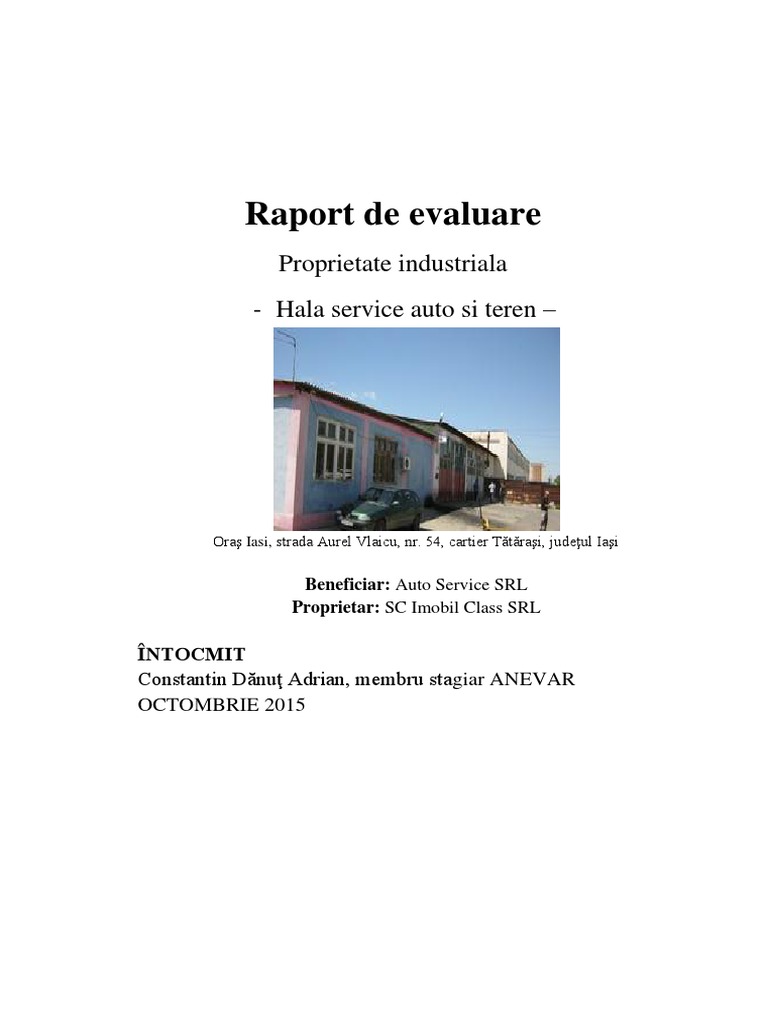 Raport de Evaluare Hala Auto | PDF