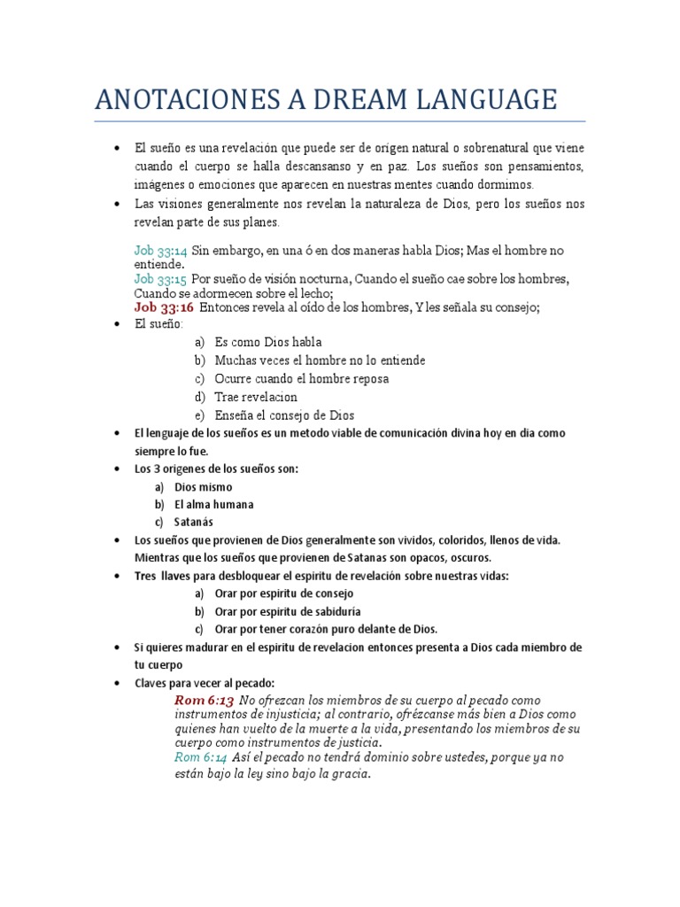 Anotaciones A Dream Language | PDF | Alma | Oración