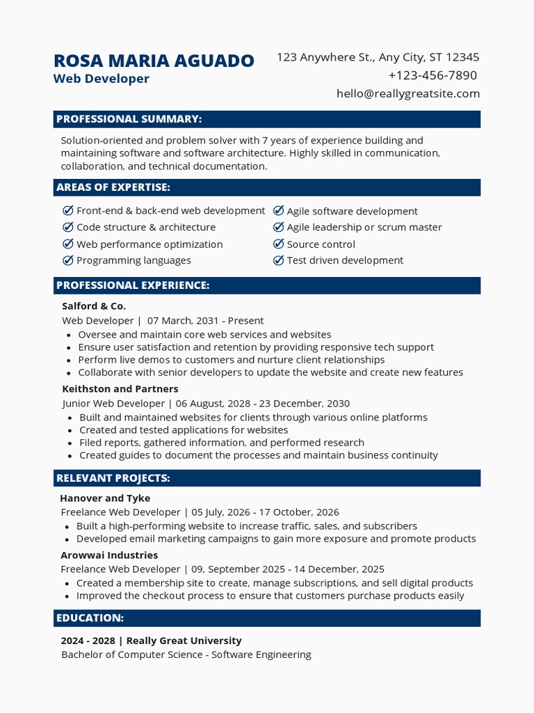 Web Developer Resume: Rosa Maria Aguado | PDF