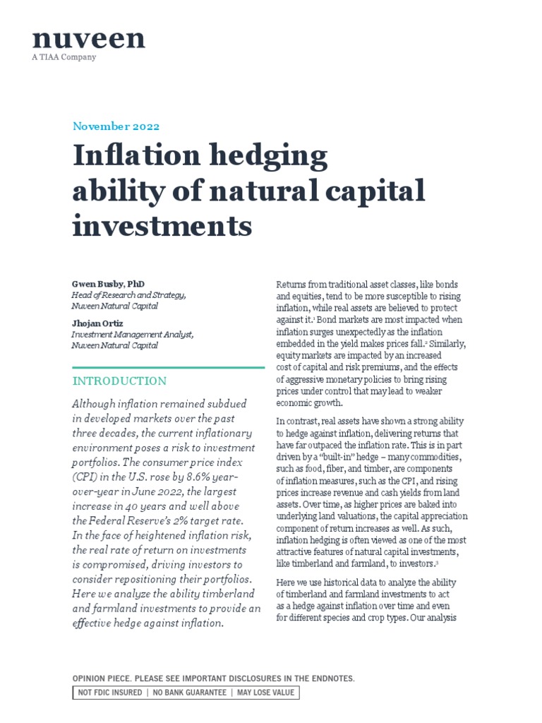 Inflation Hedging Ability of Natural Capital Investments | PDF ...